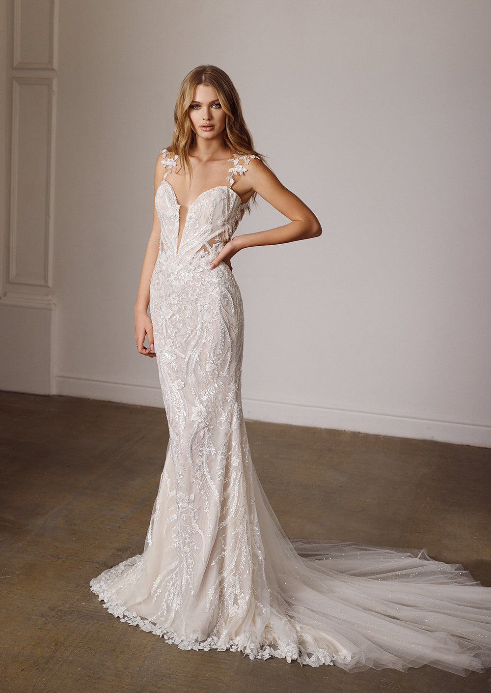 Angie | Form Fitted Beaded Lace Wedding Dress