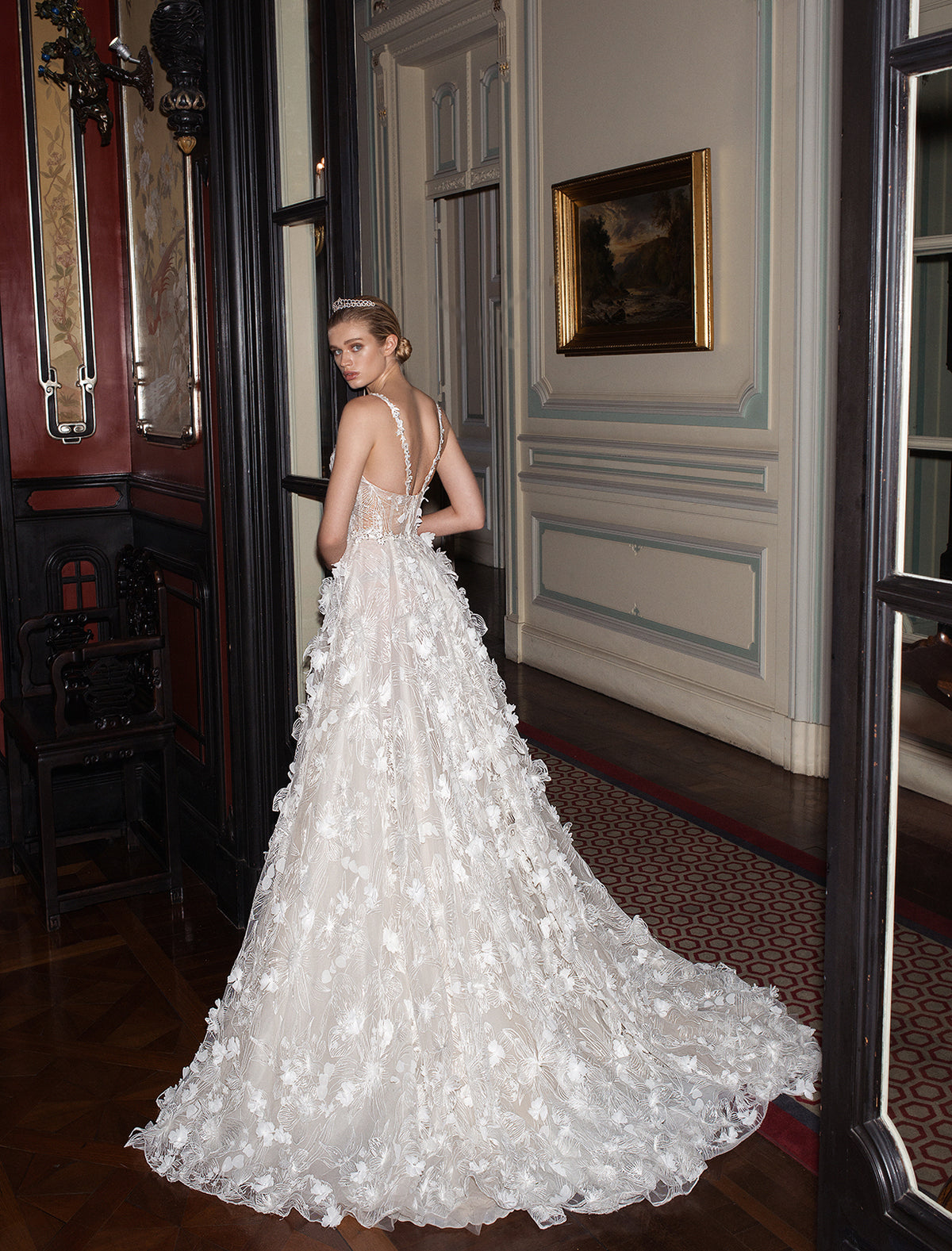 Fabiana | Sheer Spaghetti Strap Embroidered Princess Wedding Dress