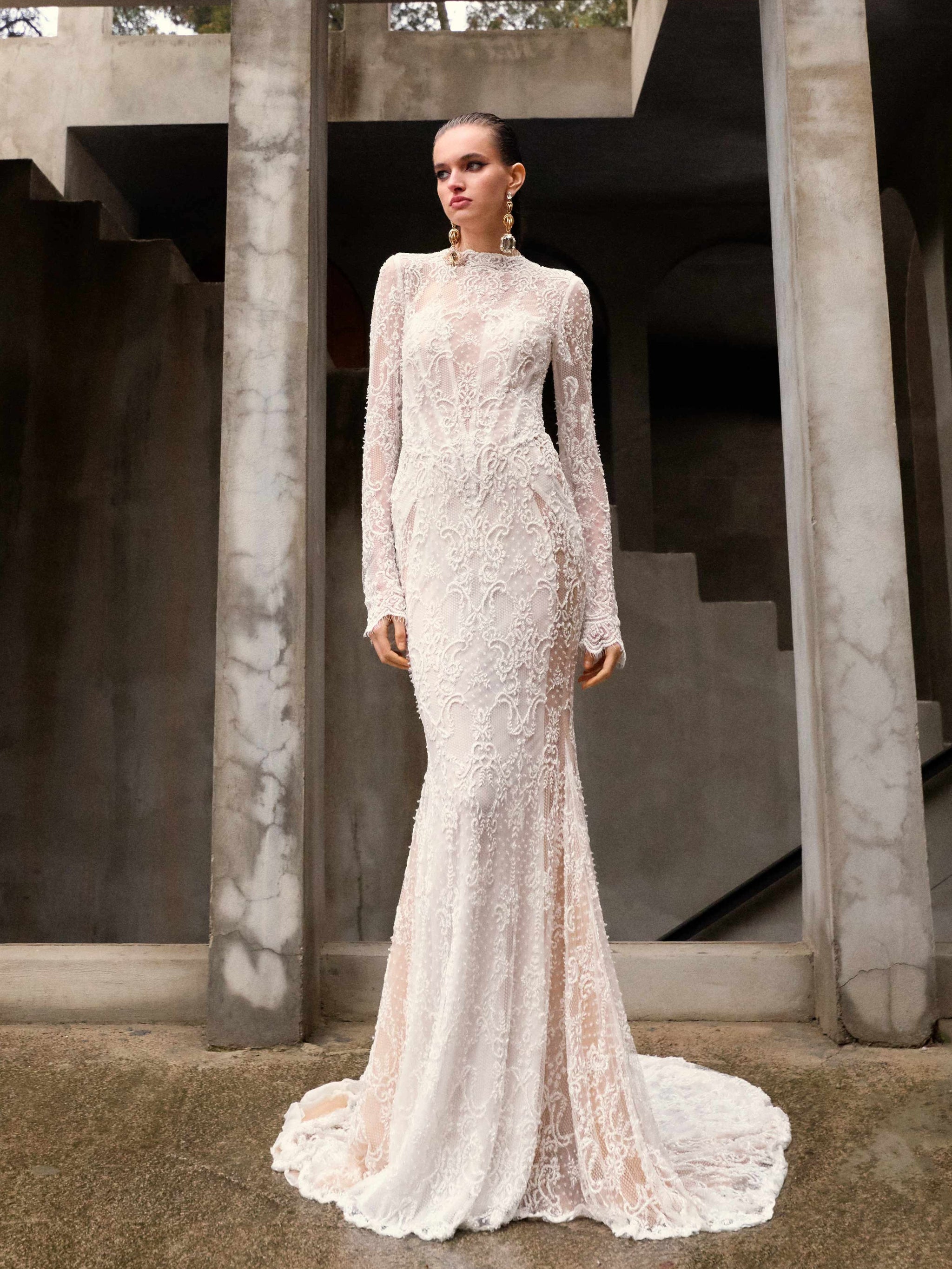 Hermosa | High Neck Lace Mermaid Dress