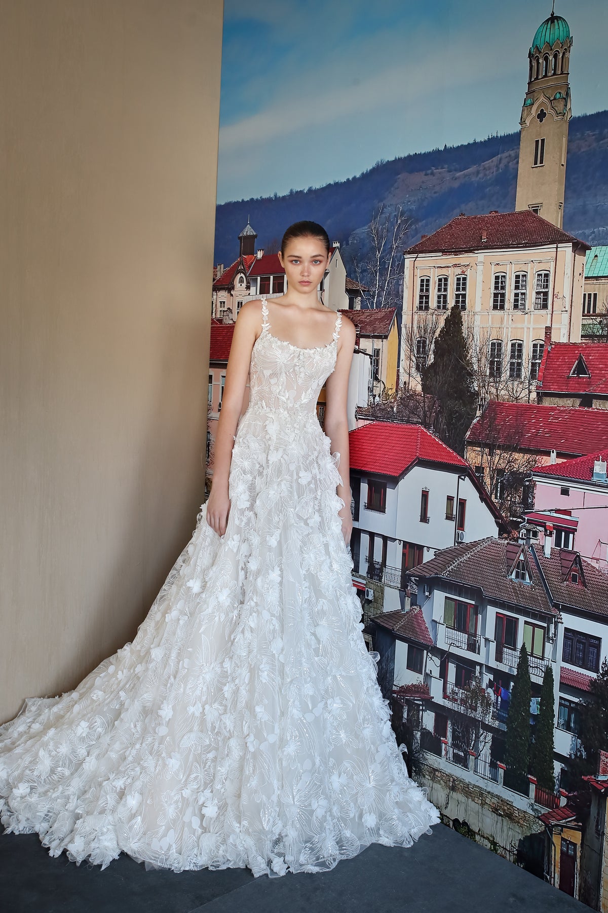 Fabiana | Sheer Spaghetti Strap Embroidered Princess Wedding Dress