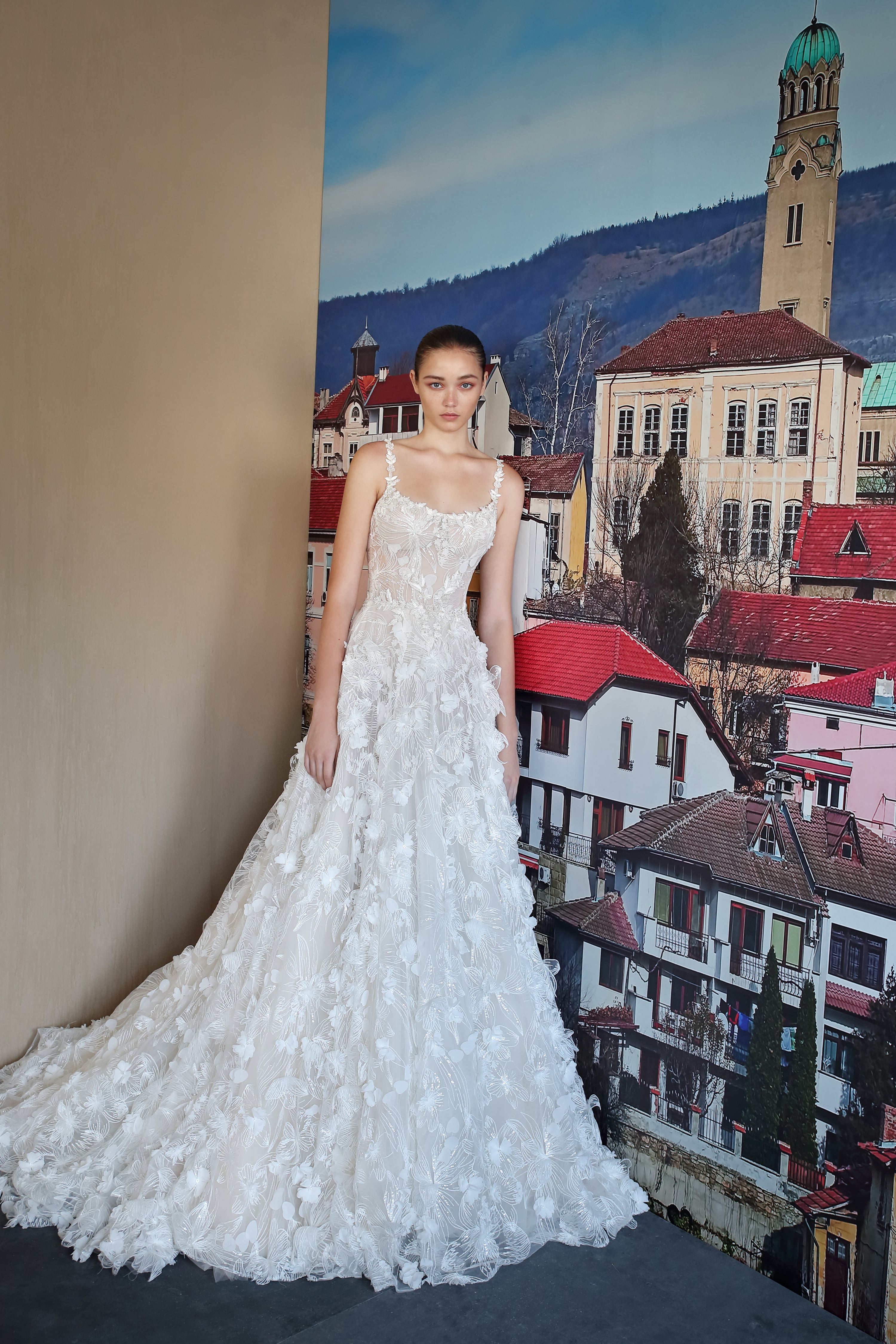 Fabiana | Sheer Spaghetti Strap Embroidered Princess Wedding Dress