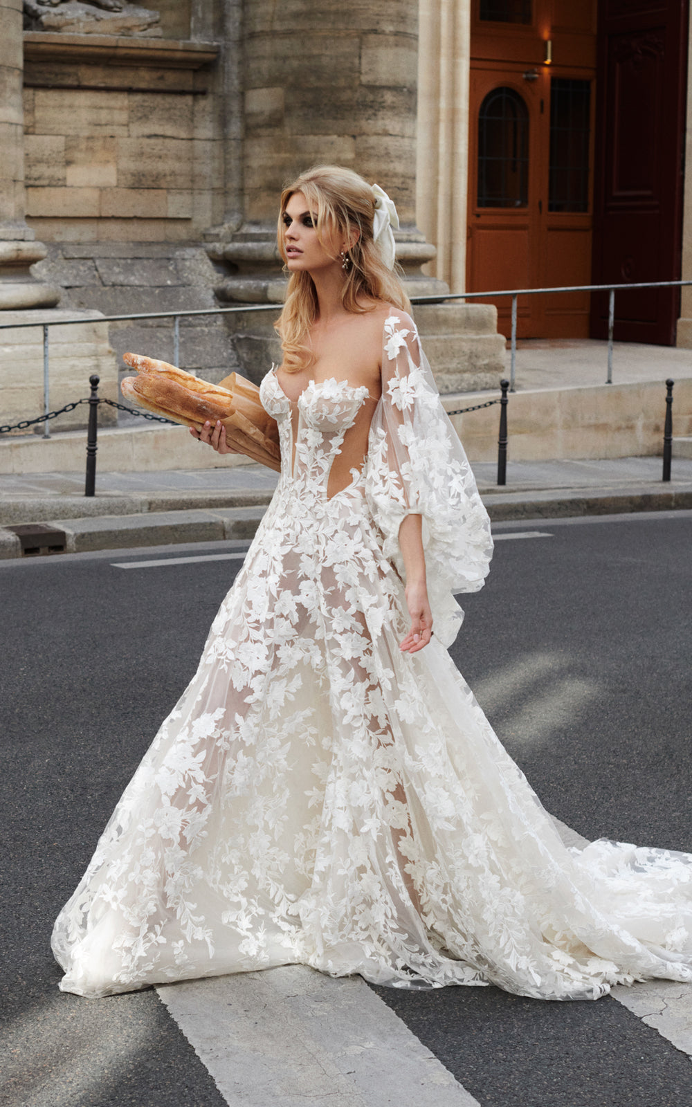 Sandy | Floral Lace A-line Corset Wedding Dress