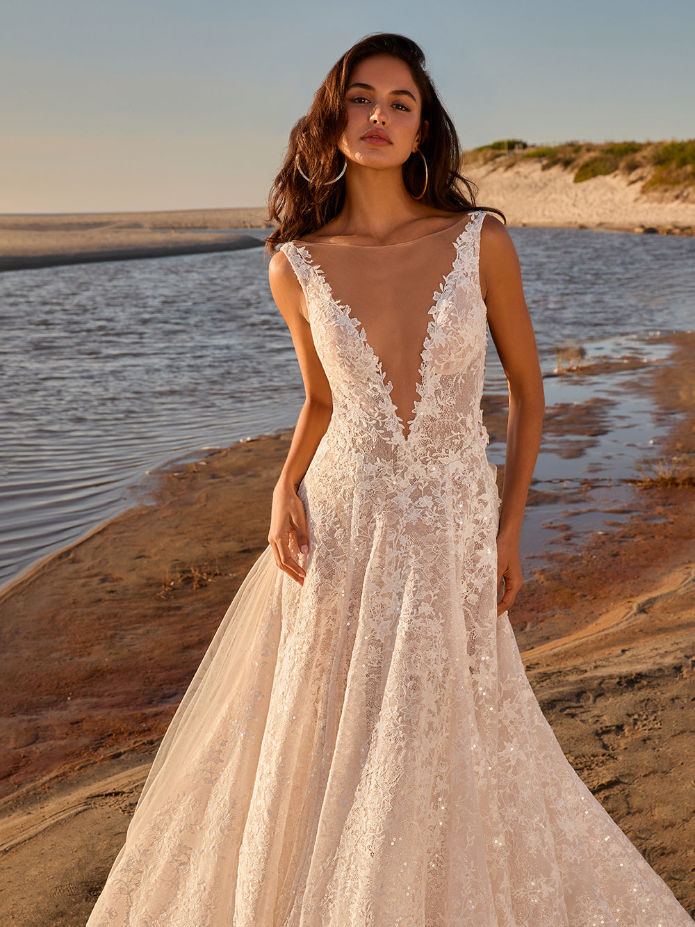 Yumi | A line Low Plunge Wedding Dress
