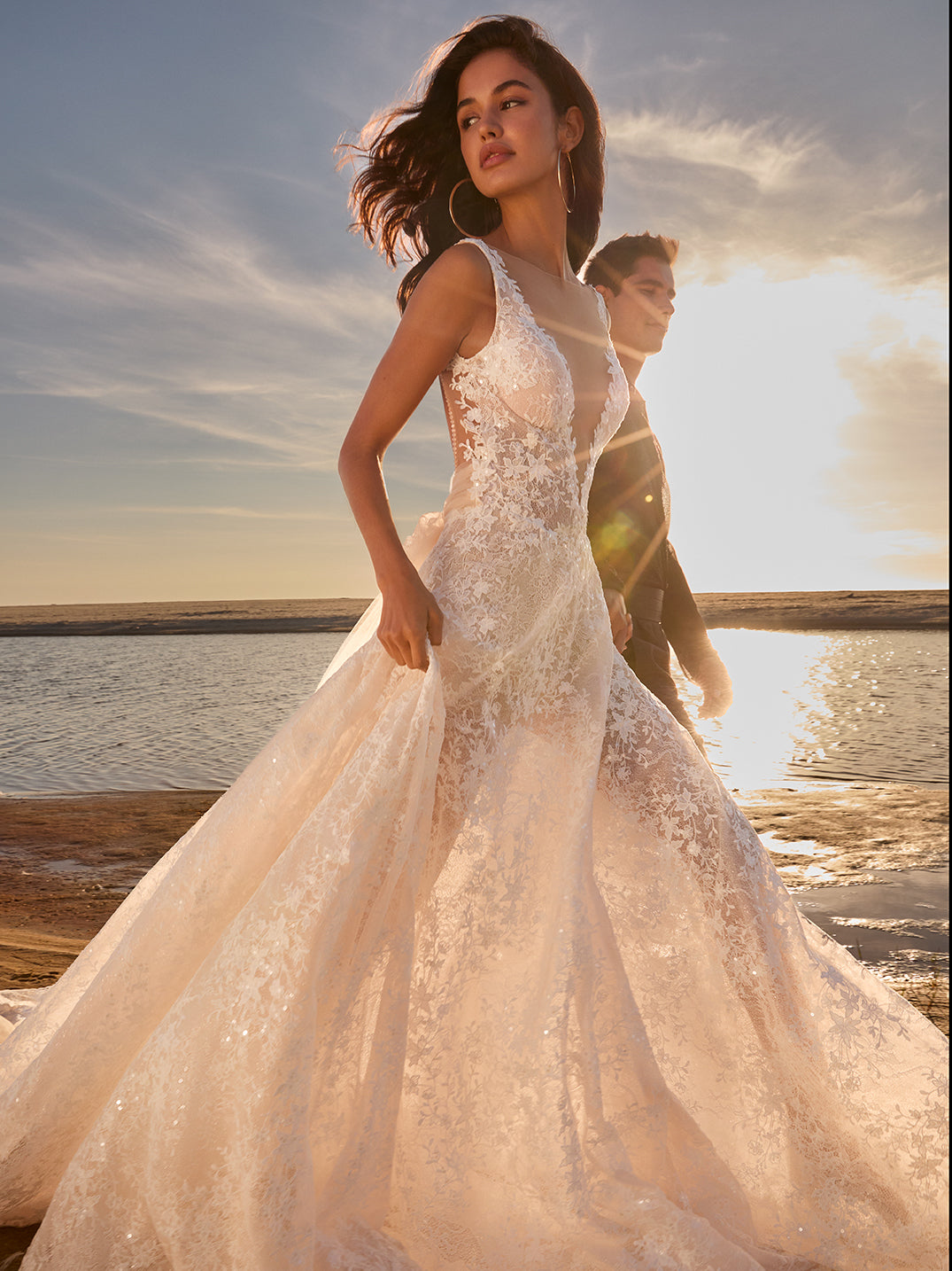 Yumi | A line Low Plunge Wedding Dress